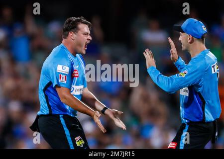 Ben Manenti of the Strikers celebrates a wicket during the Big Bash ...