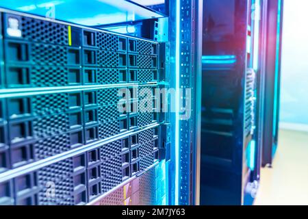 Panel of mainframe of modern servers in data center or ISP Stock Photo ...