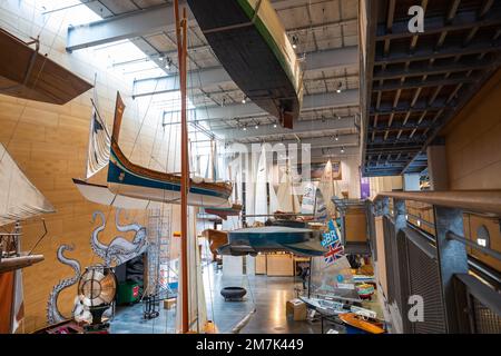 Hanging wooden boats on display at the National Maritime Museum ...