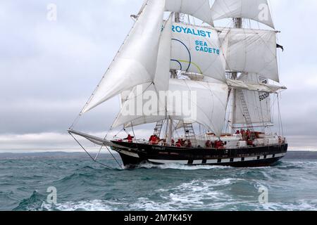 British Sea Cadet brig Royalist, Weymouth bay Stock Photo - Alamy
