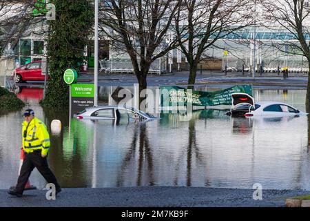 Scenes of a flooded Halbeath retail park in Dunfermline, as parts of ...