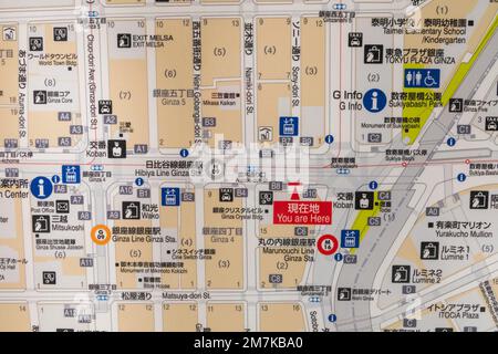 Japan, Honshu, Tokyo, Ginza, Bi-lingual Street Map Stock Photo - Alamy