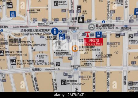 Japan, Honshu, Tokyo, Ginza, Bi-lingual Street Map Stock Photo - Alamy