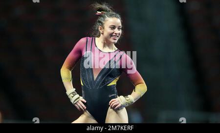 Arizona State's Jordyn Jaslow competes on the floor exercise during an ...
