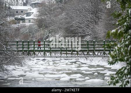 Views of the Water of Allan as Scottish city Dunblane face an amber ...
