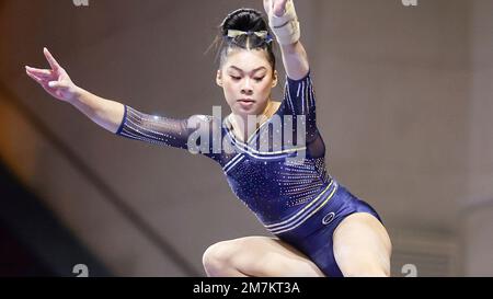 California's Mya Lauzon competes in the floor exercise during the ...