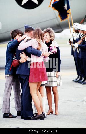 Released prisoner of war Lt. Col. Robert L. Stirm is greeted by his ...