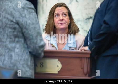 House Majority Leader Megan Blanksma, left, laughs with Lieutenant ...