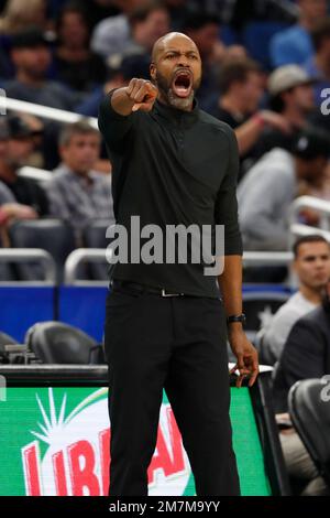 Orlando Magic head coach Jamahl Mosley looks on during the first half ...