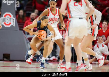 Ohio State forward Taylor Thierry (2) passes the ball against Virginia ...
