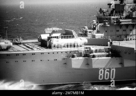 A view of the forward deck on the Soviet Kirov-class guided missile ...