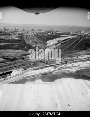 Aerial view of the Destroyer and Submarine Piers and the surrounding ...