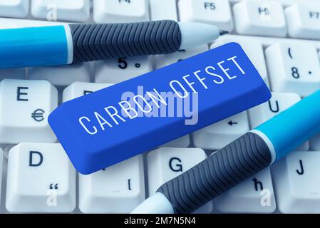 Conceptual display Carbon Offset. Business approach Reduction in ...