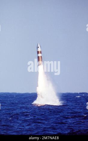 A Poseidon C-3 (UGM-73A) missile is launched from the nuclear-powered ...