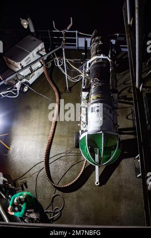 Aviation Machinist's Mate conducts an engine cell test on the fantail ...