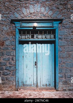 Greece home texture of a blue antique wooden old door in santorini ...