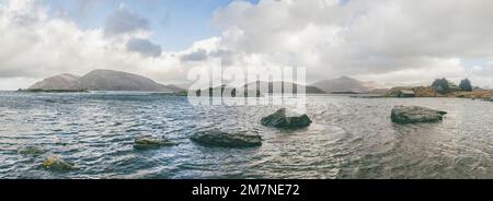 Panoramic image of typical fjord landscape with small islands in Norway ...