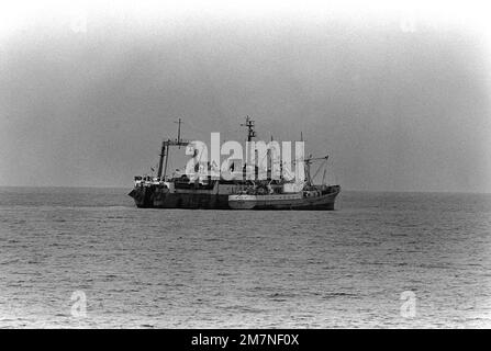 Aerial starboard beam view of the anchored replenishment oiler USS ...