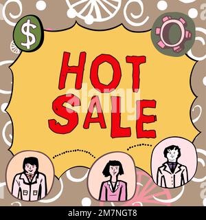 Text showing inspiration Hot Sale. Business overview putting products ...