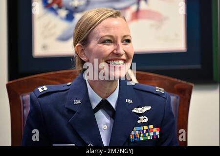 Capt. Taylor Bye speaks with Air Force Chief of Staff Gen. CQ Brown, Jr ...