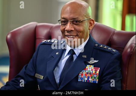 Capt. Taylor Bye speaks with Air Force Chief of Staff Gen. CQ Brown, Jr ...