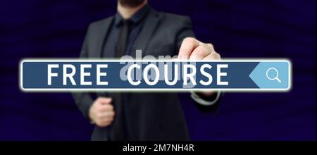 Hand writing sign Free Course. Business concept series of lessons or ...