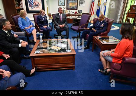 Capt. Taylor Bye speaks with Air Force Chief of Staff Gen. CQ Brown, Jr ...