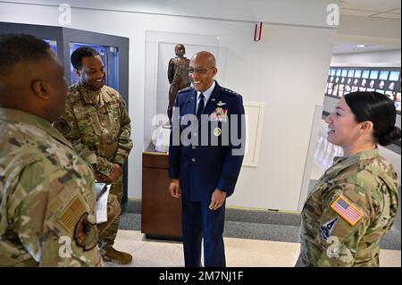 Capt. Taylor Bye speaks with Air Force Chief of Staff Gen. CQ Brown, Jr ...