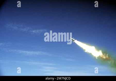 A view of a Talos surface-to-air missile, gaining altitude after being ...