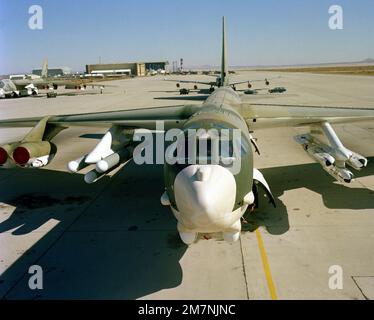 An air-to-air right front view of a B-52 Stratofortress aircraft during ...