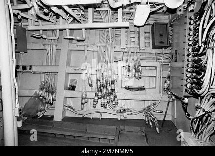 An interior view of the sonar equipment room on the guided missile ...