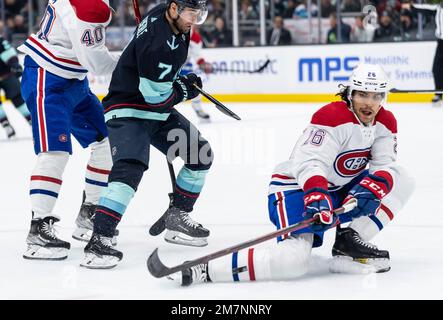 Montreal Canadiens defenseman Johnathan Kovacevic, right, skates the ...