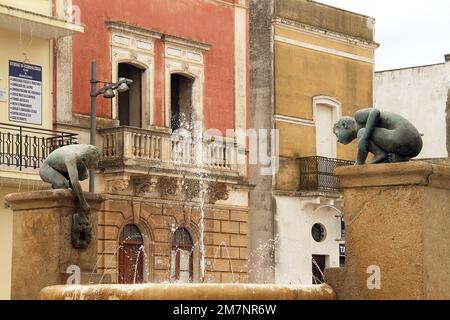 Racale, Italy. Water fountain in Piazza S. Sebastiano, built in the ...