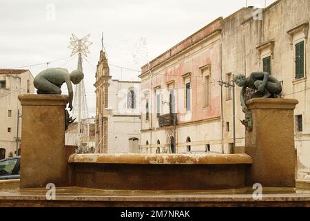 Racale, Italy. Water fountain in Piazza S. Sebastiano, built in the ...