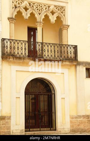 Racale, Italy. Balcony of a building in the historical center, with ...
