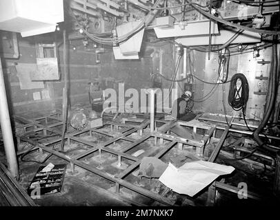 An interior view of the radar, IFF and combat information center space ...