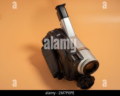 Vintage retro video camera, tape recorder, close-up object. Outdated ...