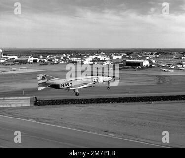 An F-4 Phantom II aircraft from Fighter Squadron 161 (VF-161) is ...