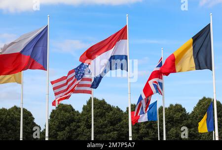 flags of countries waving during the international meeting Stock Photo ...