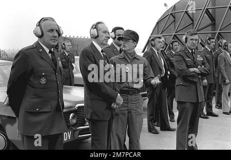Deputy Secretary of Defense Graham Claytor greets an F-4 Phantom II ...