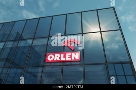 Plock, Poland, January 5, 2023: PKN Orlen headquarters glass building ...