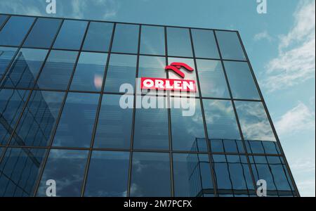 Plock, Poland, January 5, 2023: PKN Orlen headquarters glass building ...