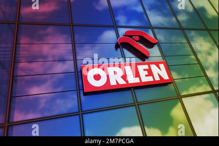 Plock, Poland, January 5, 2023: PKN Orlen headquarters glass building ...
