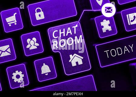 Conceptual caption Chat Room, Concept meaning area on the Internet or ...
