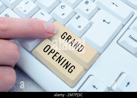 Sign displaying Grand Opening. Word Written on Ribbon Cutting New ...