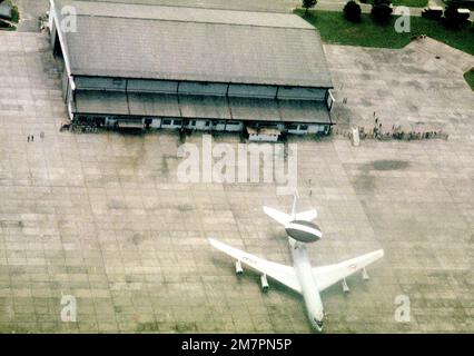 Aerial view of a hangar and ramp area. Base: Kuantan Air Base Country ...