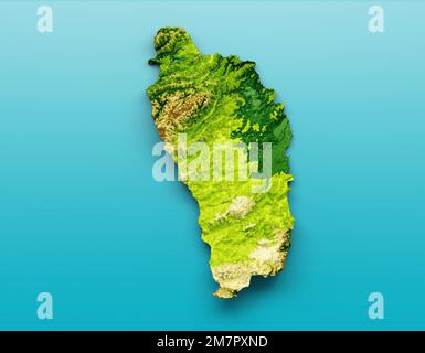 Dominica Map Shaded relief Color Height map on White Background 3d ...