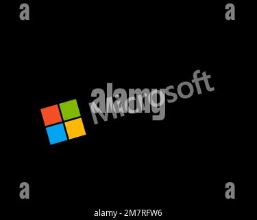 Microsoft, rotated, black background, logo, brand name Stock Photo - Alamy