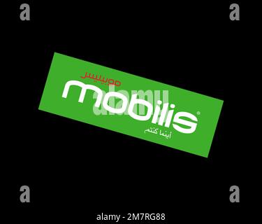 Mobilis Algeria, rotated logo, black background Stock Photo - Alamy