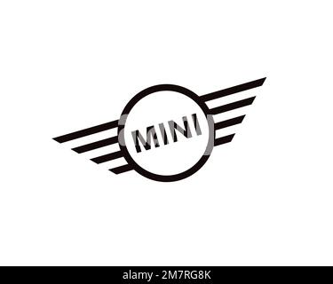 Mini (marque), rotated, white background, logo, brand name Stock Photo ...